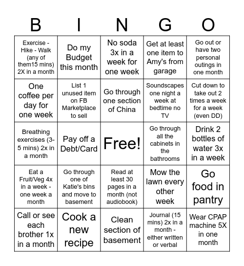 Monthly Bingo Card