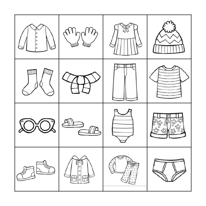 Les vêtements Bingo Card