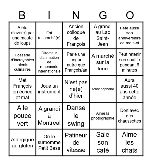 Trouve quelqu’un qui… Bingo Card