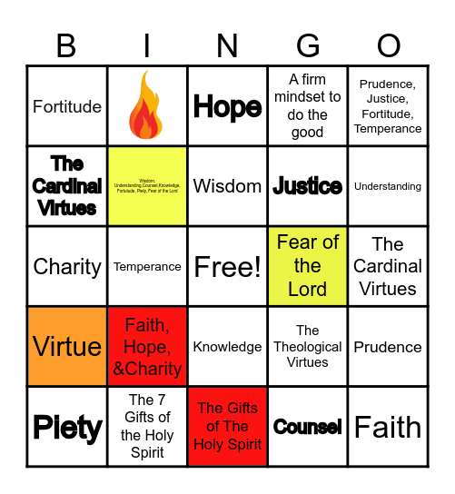 The 7 Gifts of The Holy Spirit / The Virtues Bingo Card