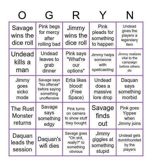 Evil Campaign Bingo Card