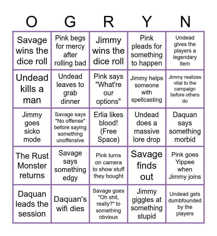 Evil Campaign Bingo Card