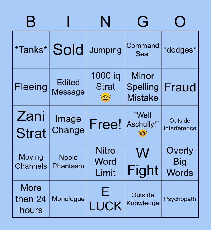 Fate Fight Bingo Card
