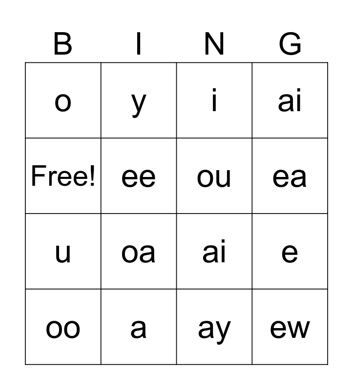 Vowels Bingo Card