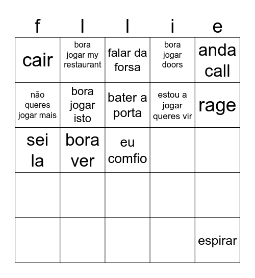 bingo do filipe Bingo Card