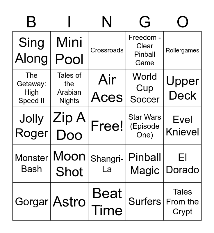 PINBALL BINGO Card