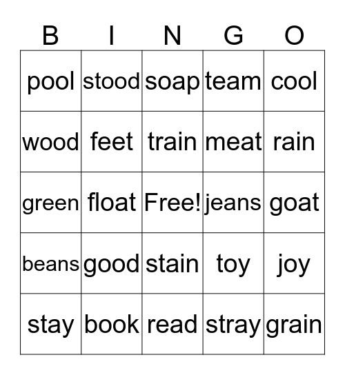 Vowel Teams Bingo Card