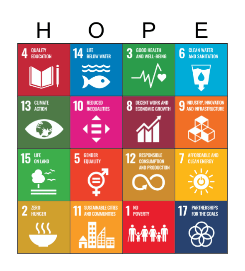 Sustainable Development Goals Bingo Card