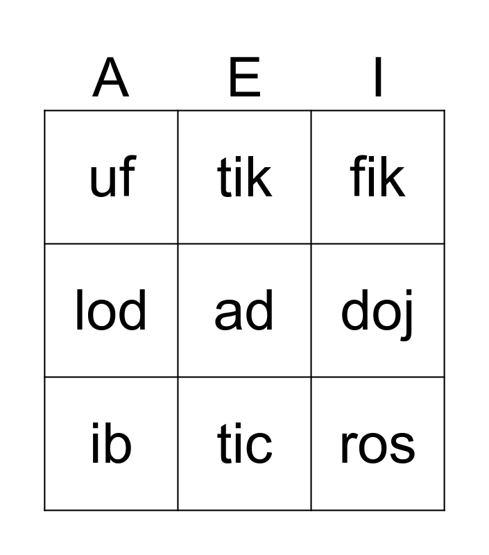 Nonsense Word Bingo CVC Pattern Bingo Card