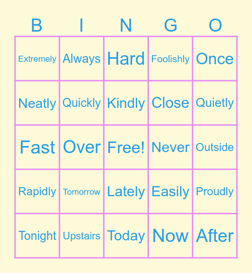 Adverb Bingo! Bingo Card