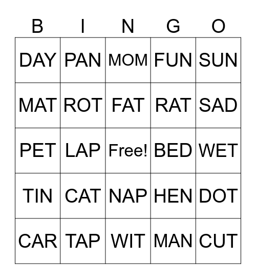 CVC Bingo Card