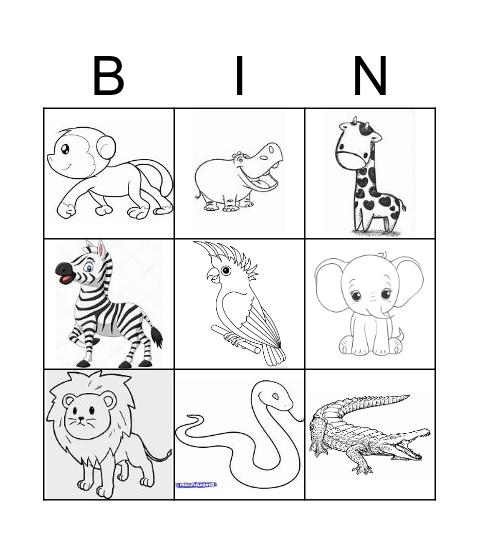 jungle animals Bingo Card