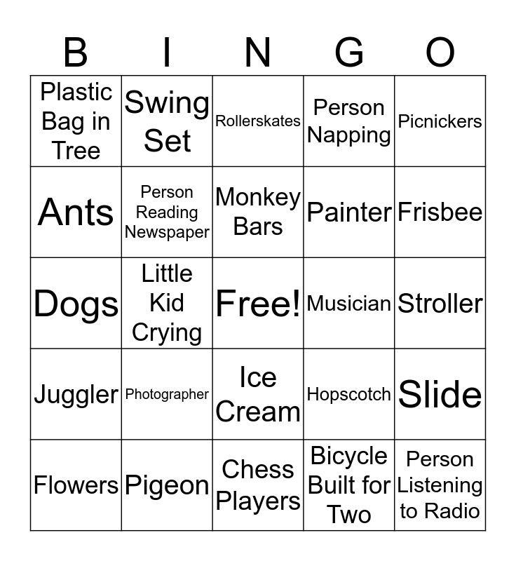 Day in the Park Bingo Card