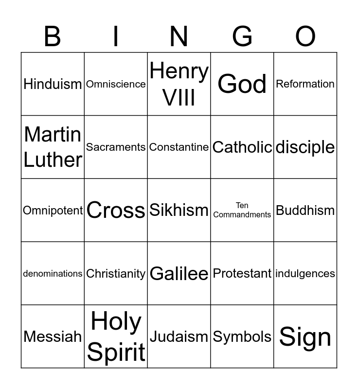Religious words Bingo Card