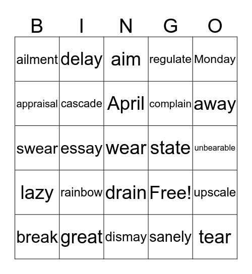 Long a vowel sounds Bingo Card
