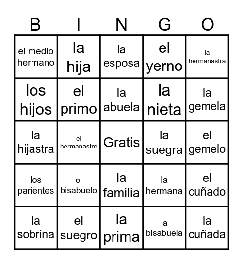 La Familia Bingo Card