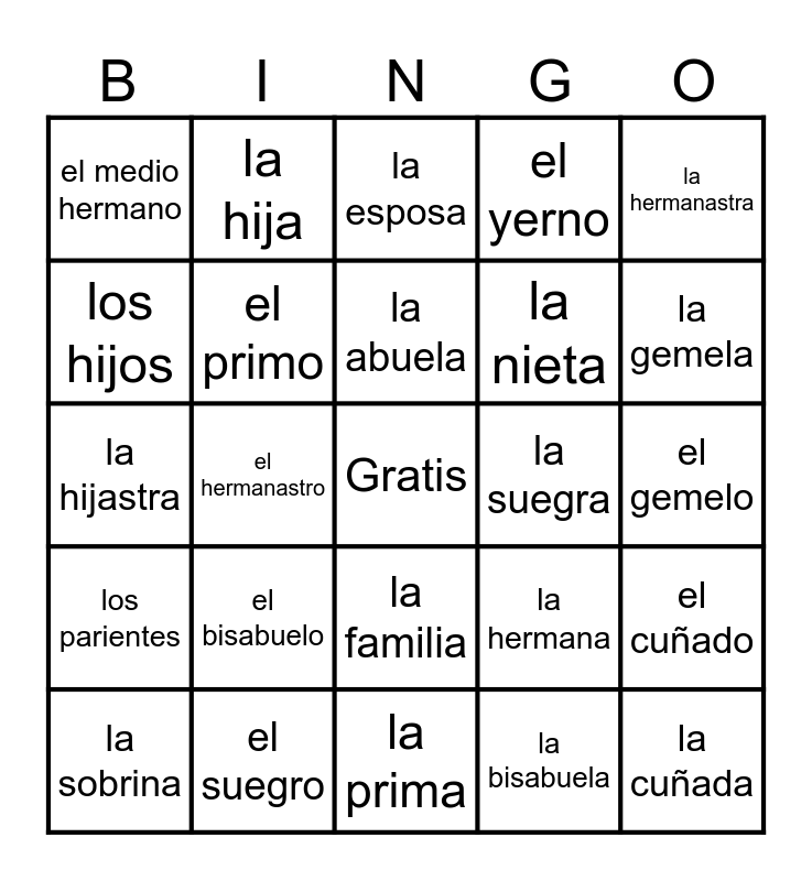 La Familia Bingo Card