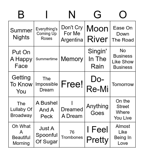 Broadway Bingo Card