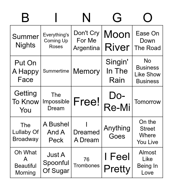 Broadway Bingo Card