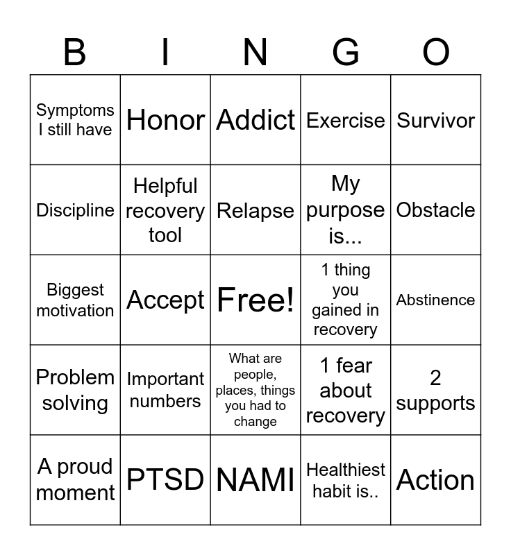 RECOVERY Bingo Card