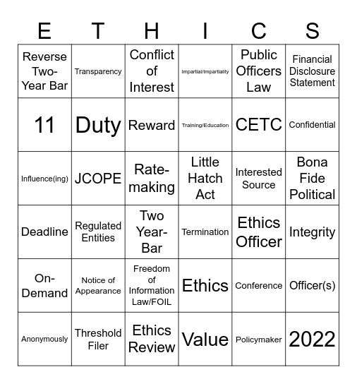 Ethics Week Bingo! Bingo Card