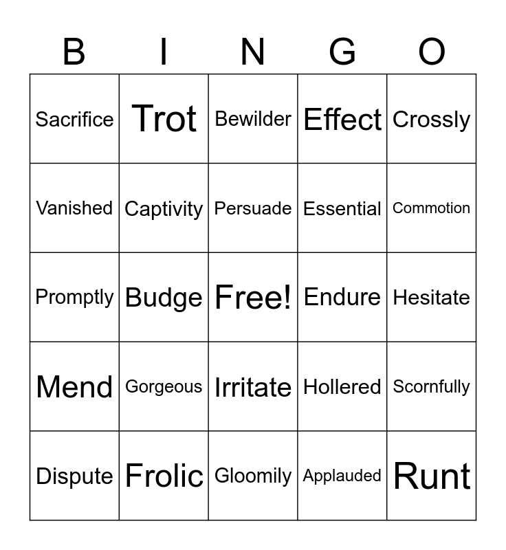 Vocab Bingo Card
