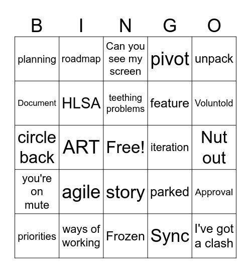 Planning Bingo Card