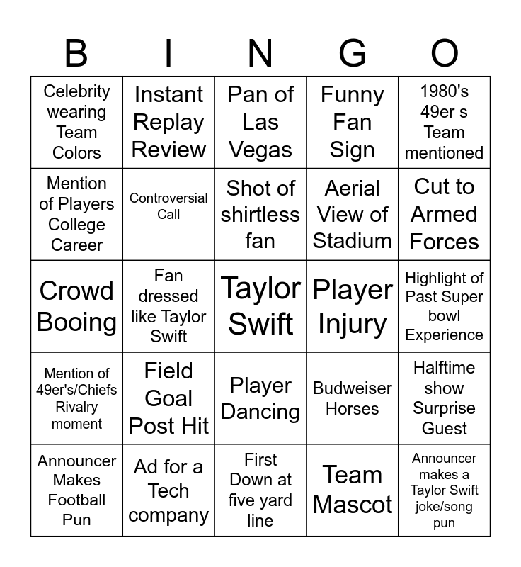 Superb Owl Bino Bingo Card