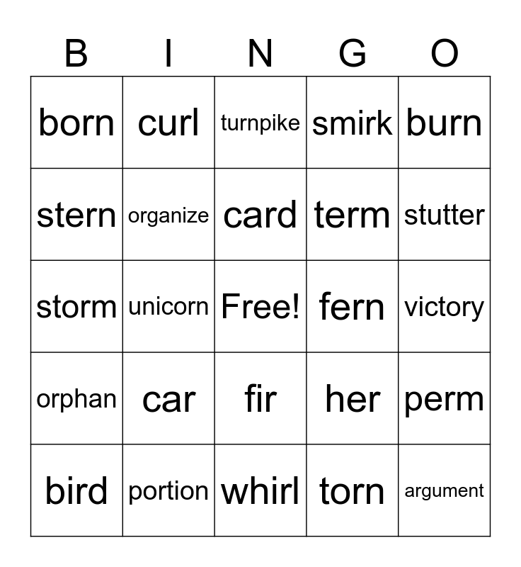 r controlled Bingo Card