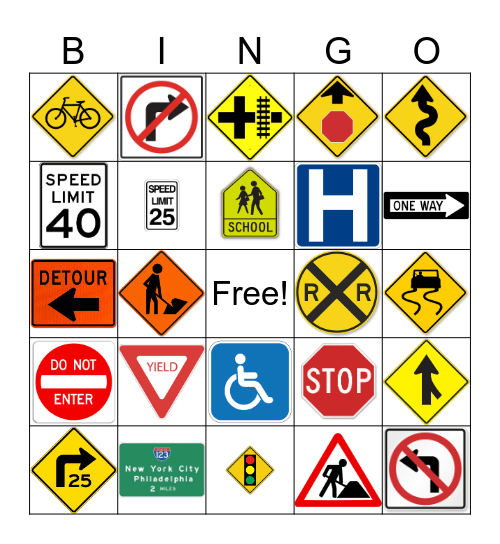 Road Signs Bingo Card