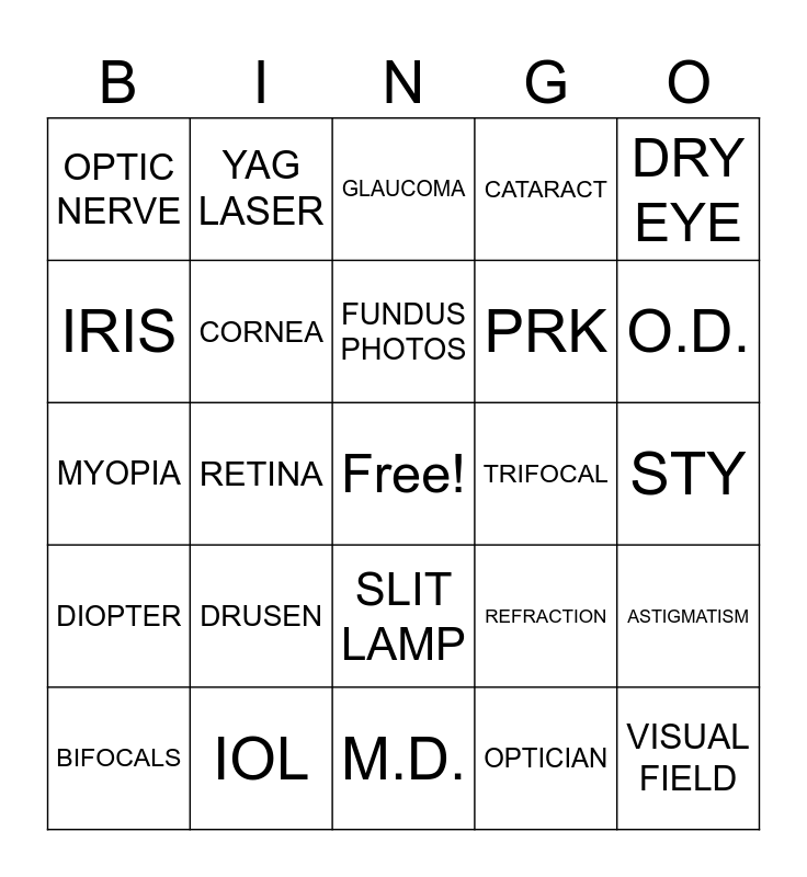 BRUMM EYE CENTER BINGO Card