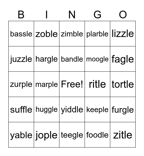 Nonsense Word "Final Stable Syllables" Bingo Card