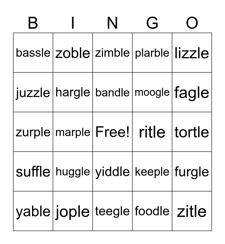 Nonsense Word "Final Stable Syllables" Bingo Card