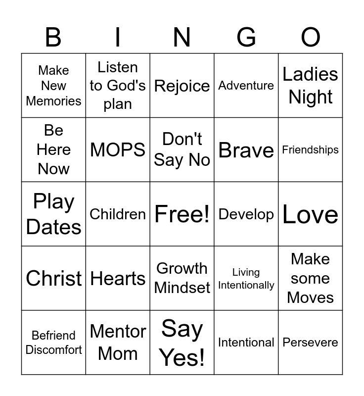 Say Yes! MOPS BINGO Card