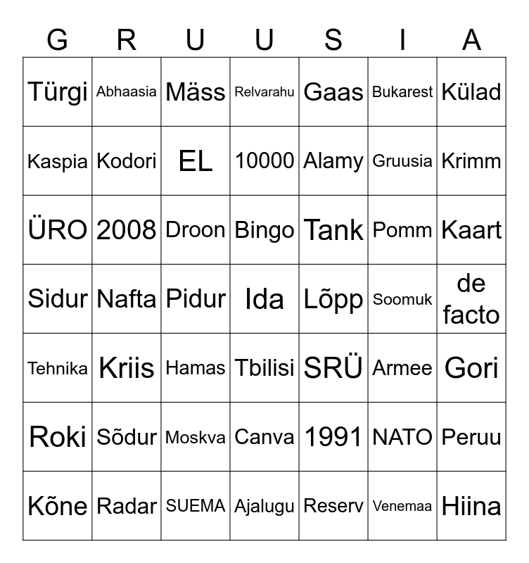Gruusia Bingo Card