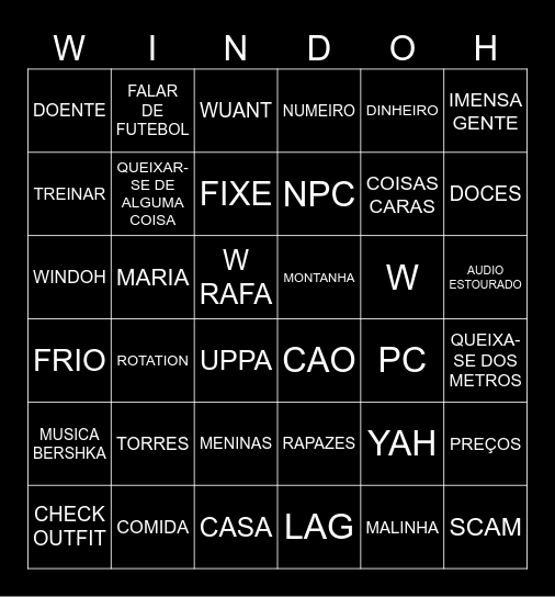 WINDOH BINGO Card