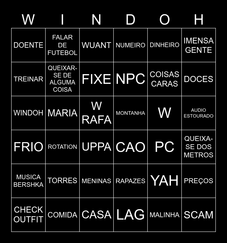 WINDOH BINGO Card