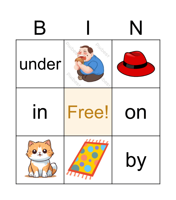 cat hat mat fat Bingo Card