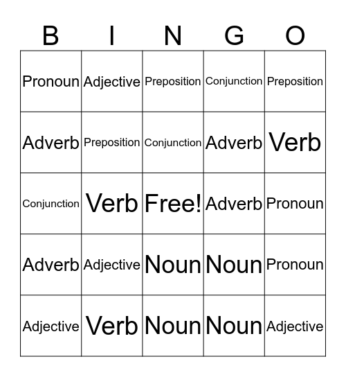 Grammar Bingo Card