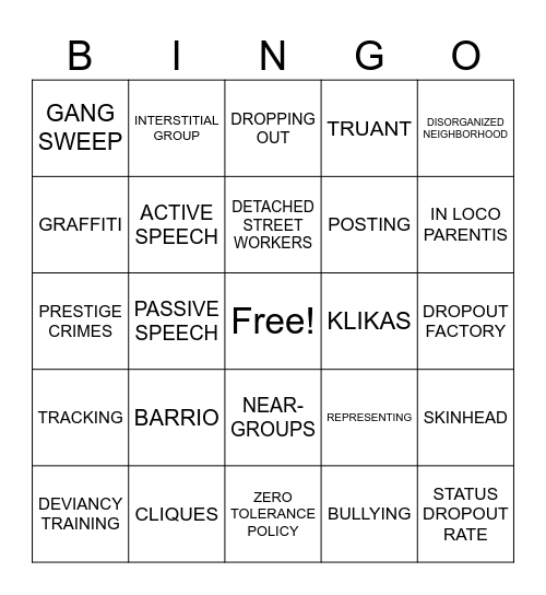Gangs and Schools Bingo Card