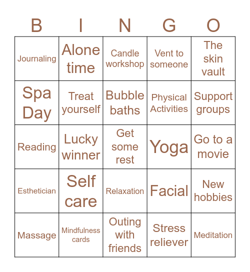 Self-Care Bingo Card