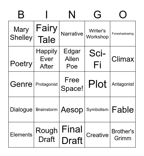 Creative Writing Bingo Card