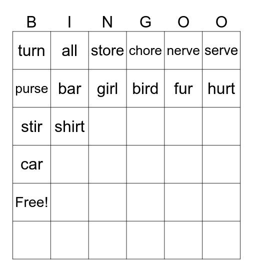 Spelling Bingo Card
