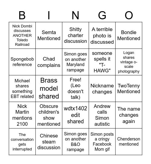 X BINGO Card