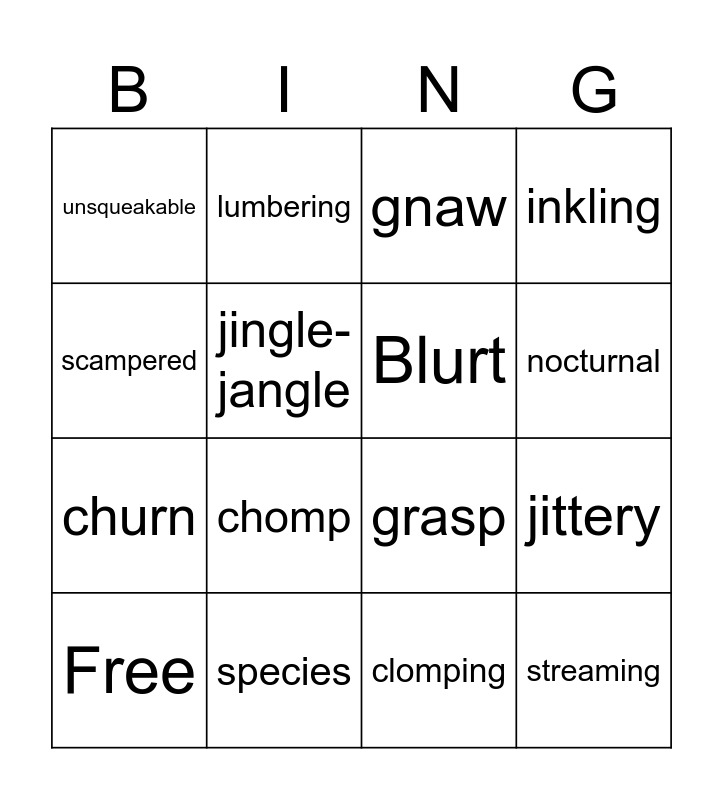 The World According to Humphrey Chapters 1-2 Bingo Card