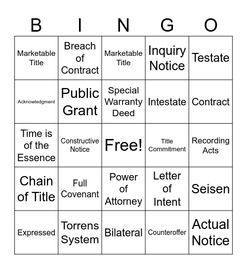 Untitled Bingo Card