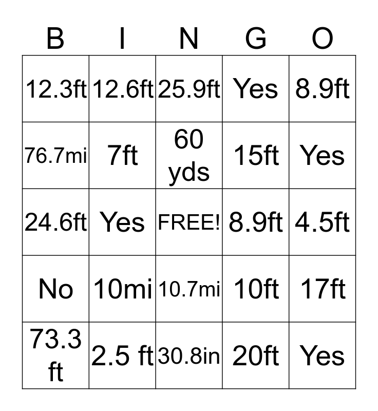 Pythagorean Theorem HW Bingo Card