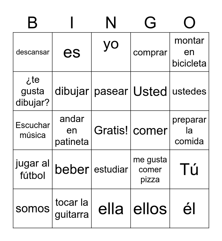 Unidad 1 Leccion 1 Vocabulary Bingo Card