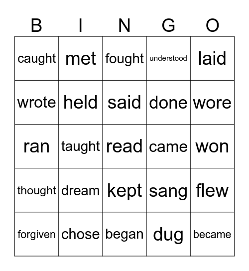 Irregular Past Tense Verb Bingo! Bingo Card