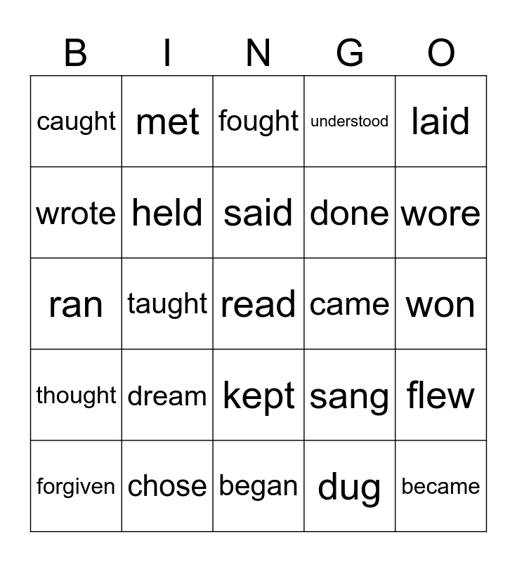 Irregular Past Tense Verb Bingo! Bingo Card